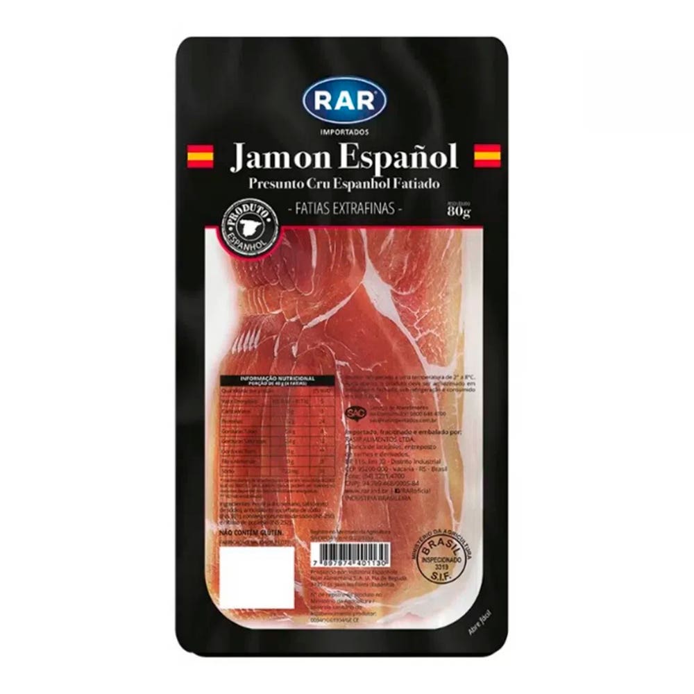 PRESUNTO JAMON ESPANOL FATIADO RAR 80G - Natural da Terra